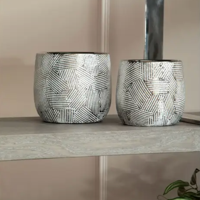 Hana White and Silver Ceramic Plant Pot