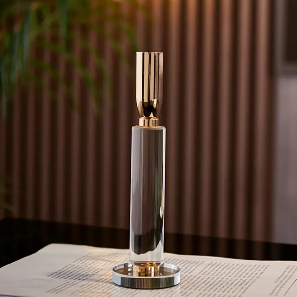 Lumi Crystal Glass and Gold Candle Holder