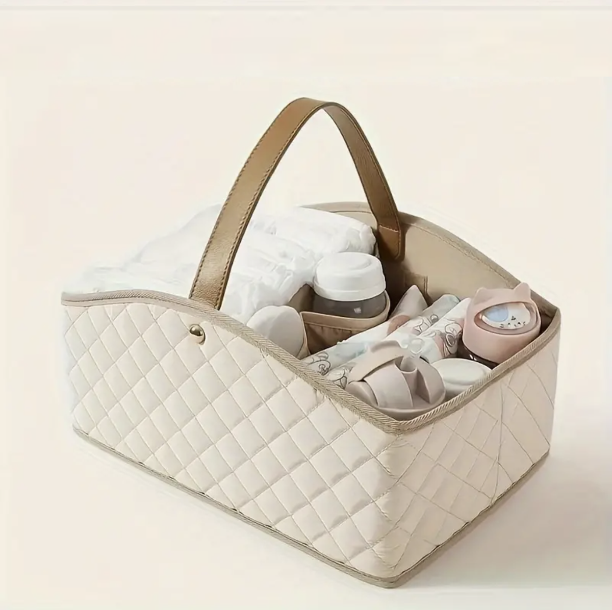 Quilted Beige Luxe Portable Nappy Caddy